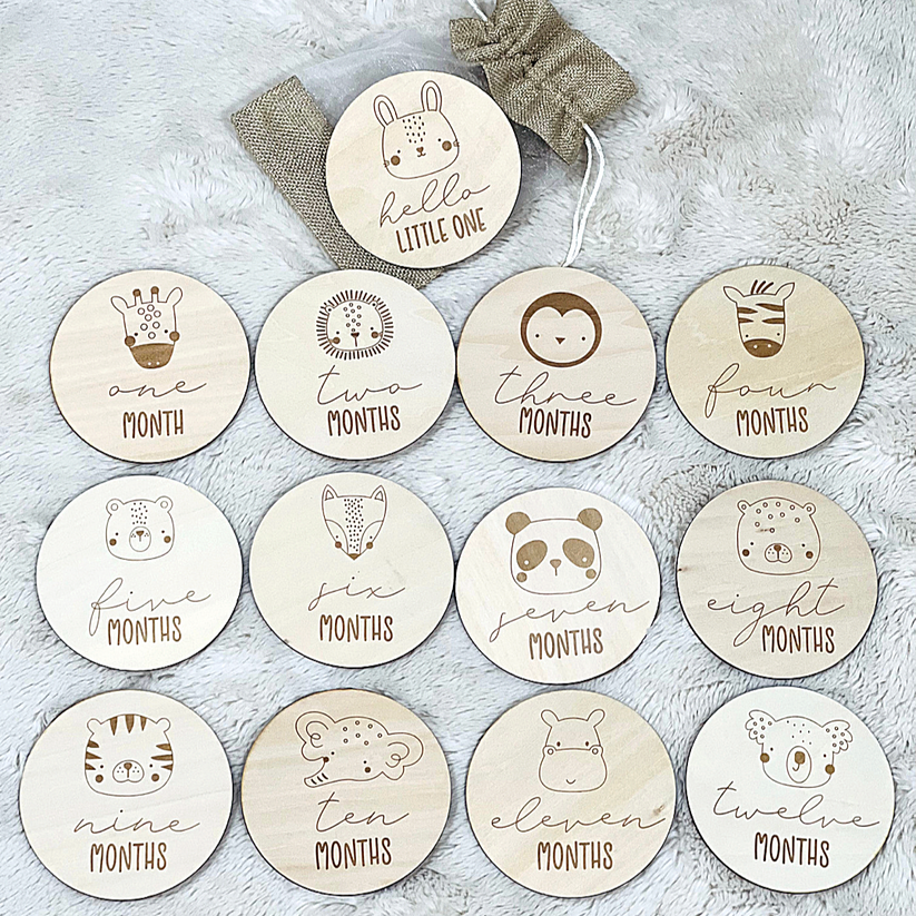 Animal Milestone Wooden Discs – mybabysocks.co.uk